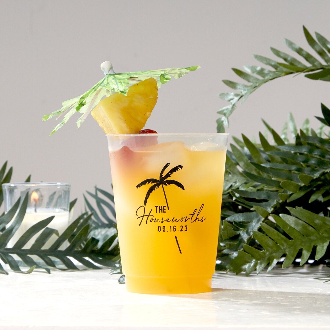 Tropical Palm Tree -personalized Cups - 10 Oz Plastic Frost Flex Cups ...