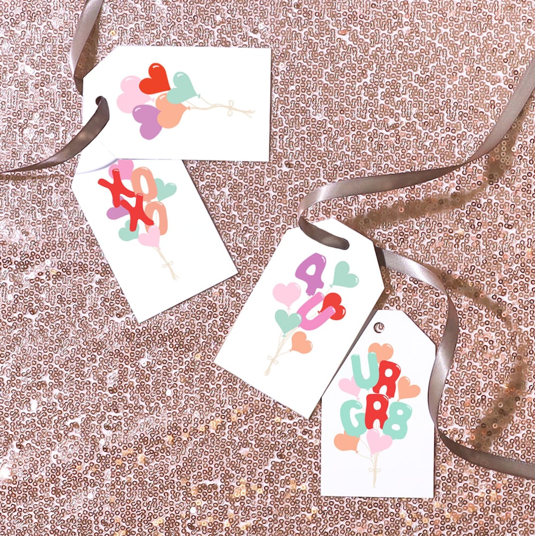 Heart Balloons Gift Tag Set 12 Pack Valentine's Day - Etsy