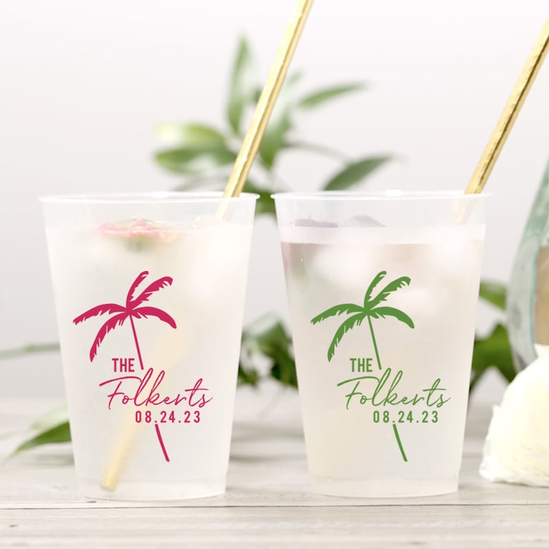 Tropical Palm Tree -personalized Cups - 10 Oz Plastic Frost Flex Cups ...