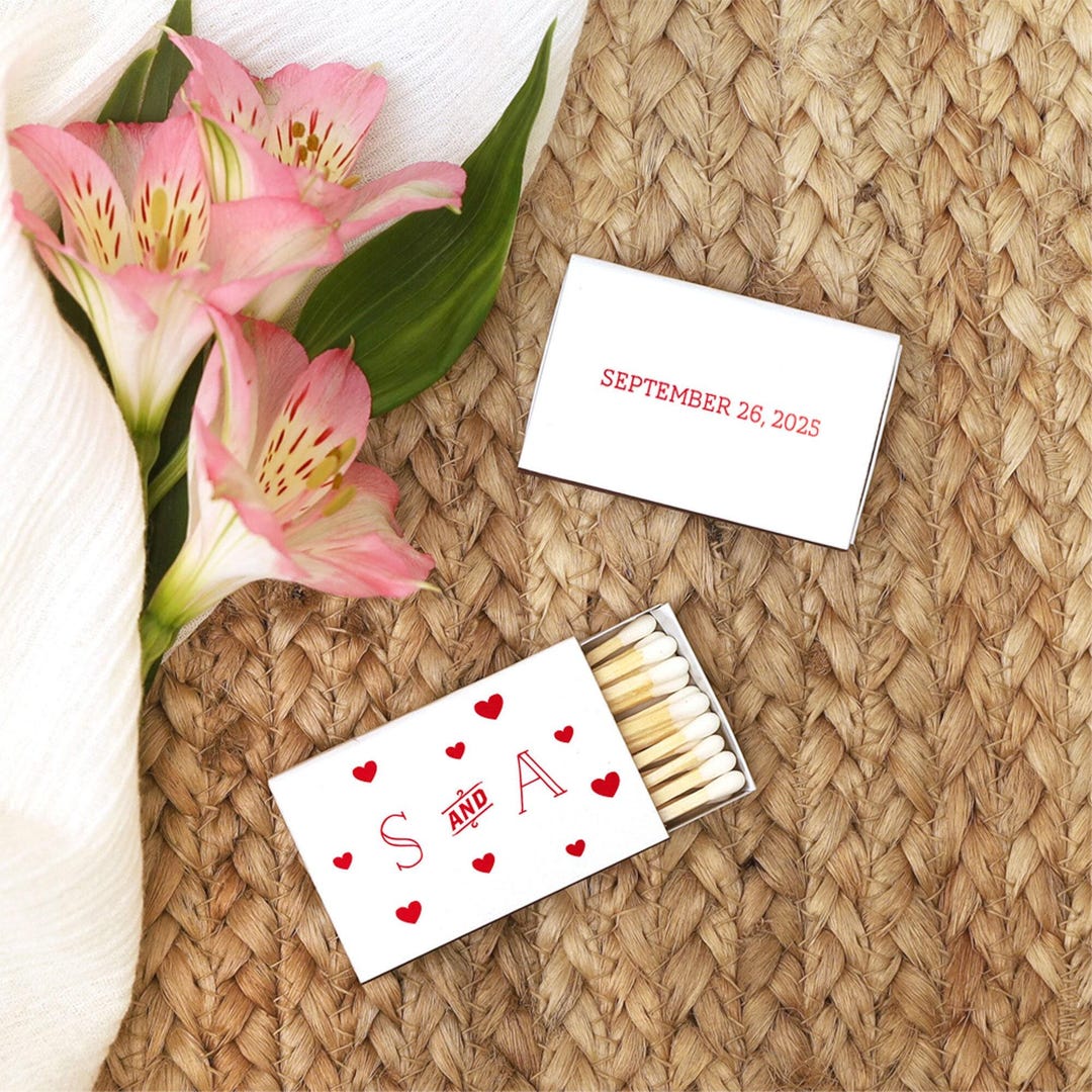 Personalized Wedding Matchboxes Floating Hearts - Wedding Favor Matches ...