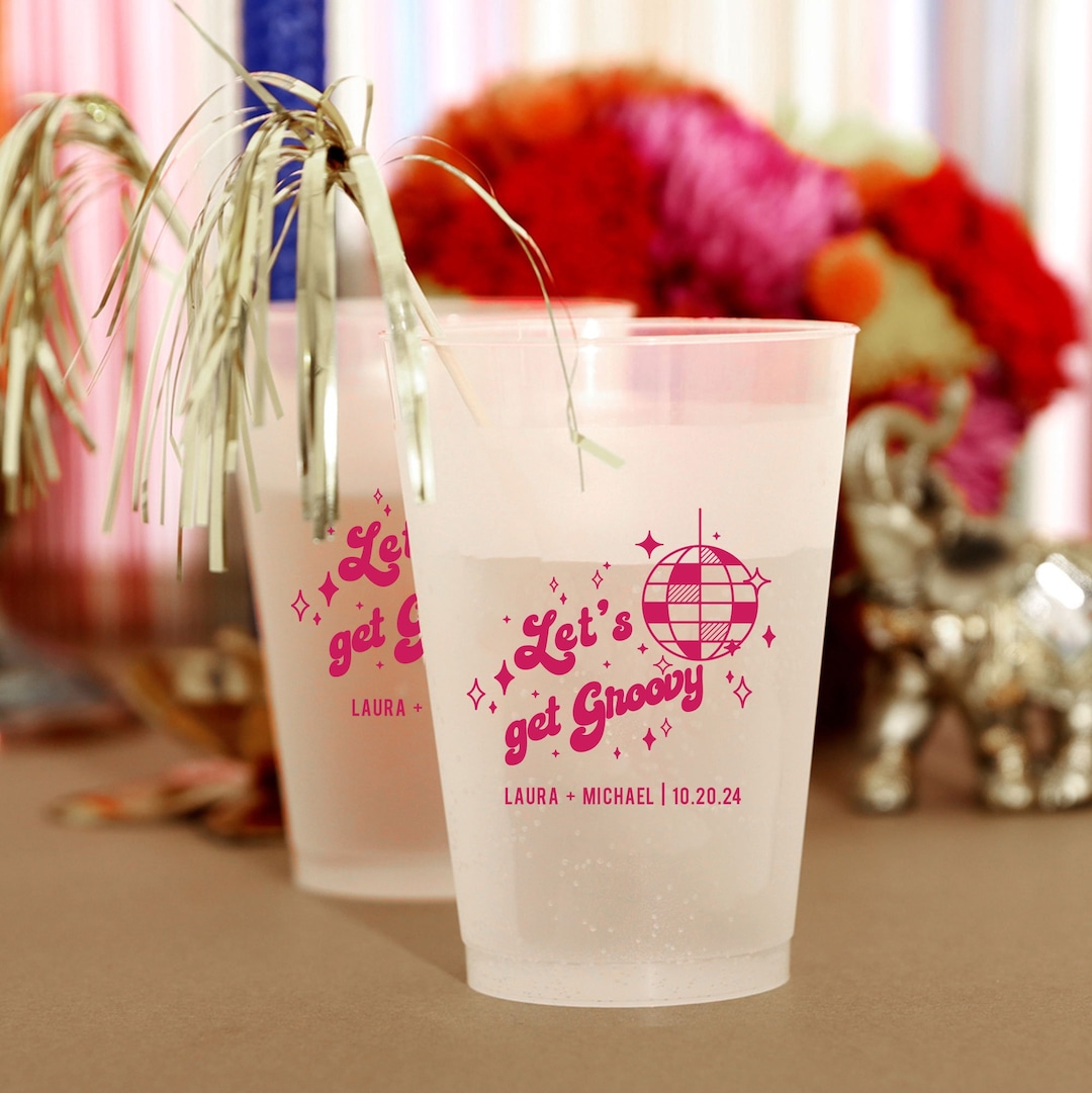 Personalized Party Cups - Disco Night - 10 Oz Plastic Frost Flex Cups ...