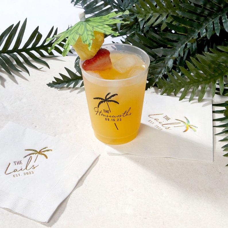Tropical Palm Tree -personalized Cups - 10 Oz Plastic Frost Flex Cups ...