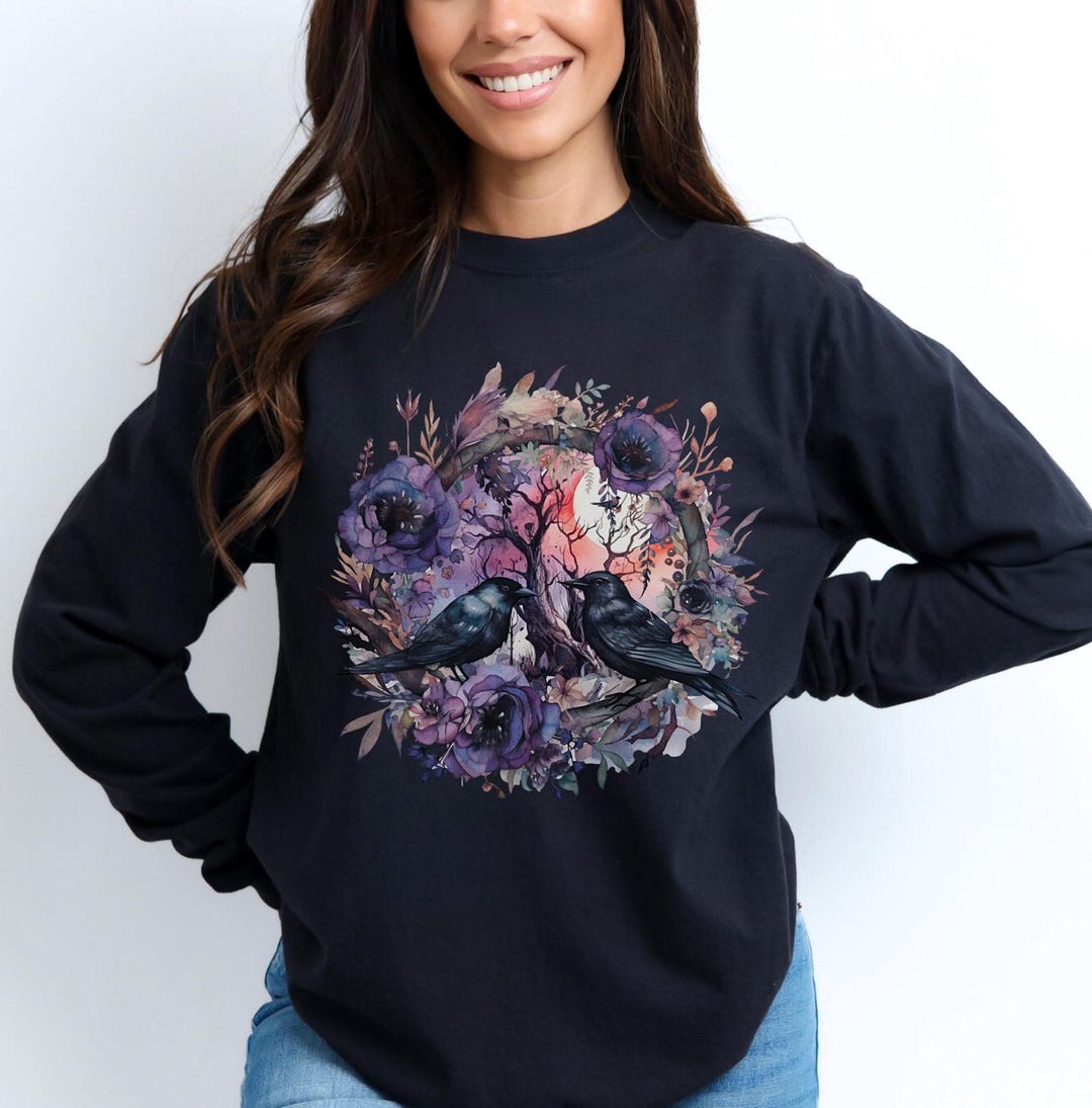 Raven Goblincore Comfort Colors Long Sleeve Tshirt, Dark Academia Raven ...