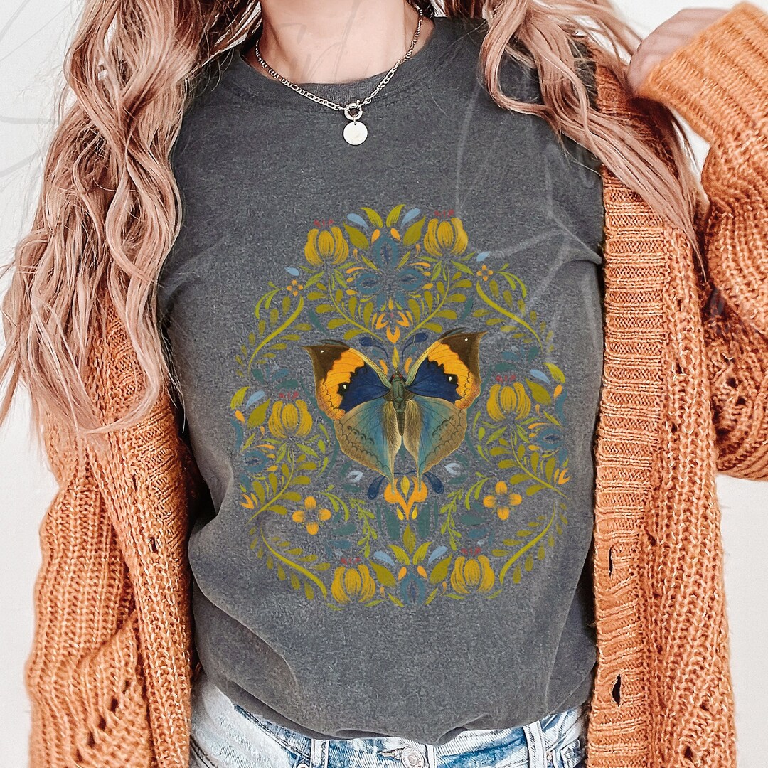 Folk Art Butterfly Shirt, Cottagecore Shirt, Folk Art Boho Butterfly ...