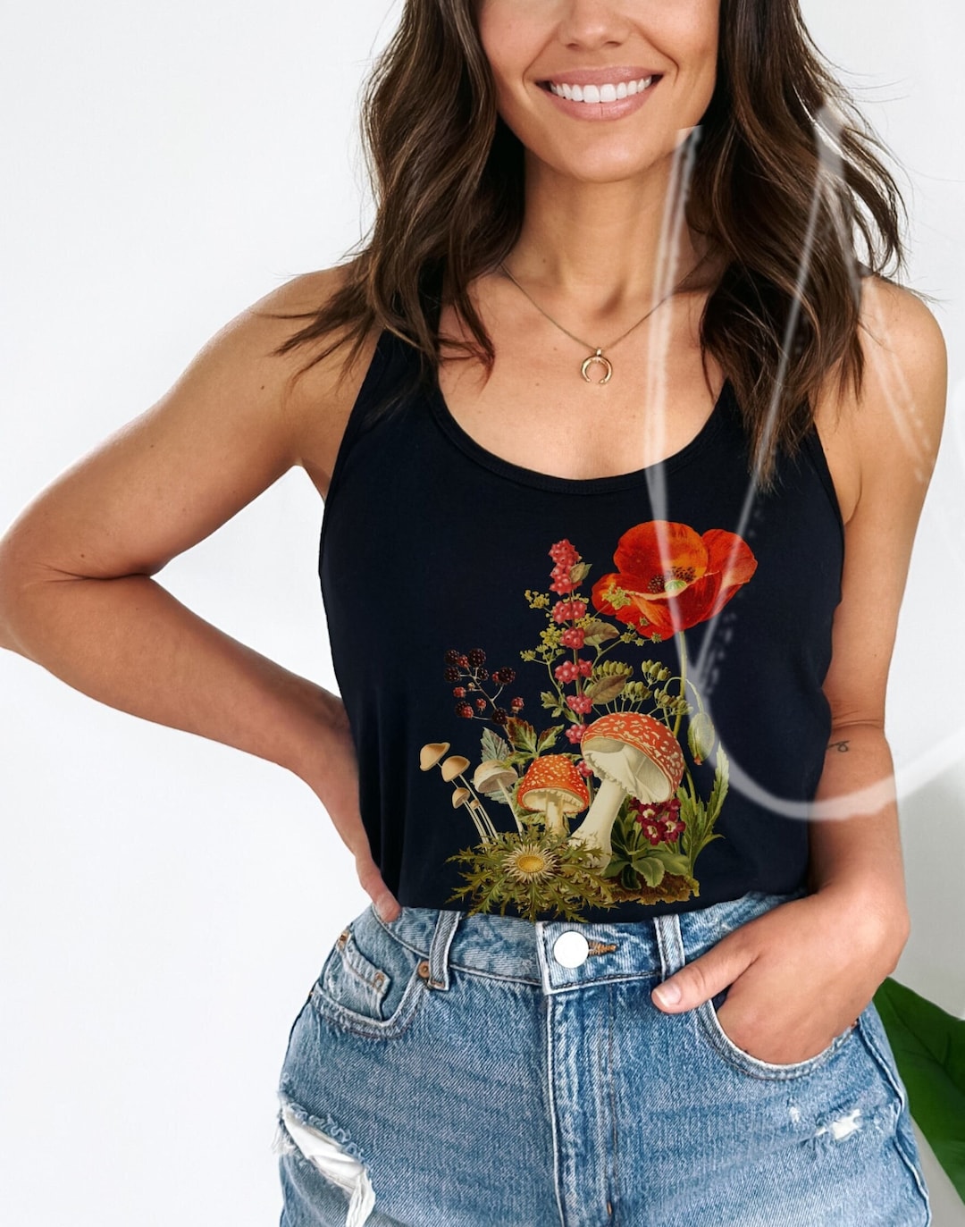 Botanical Mushroom Tank, Cottagecore Tank Top, Wild Flower Shirt, Pop ...