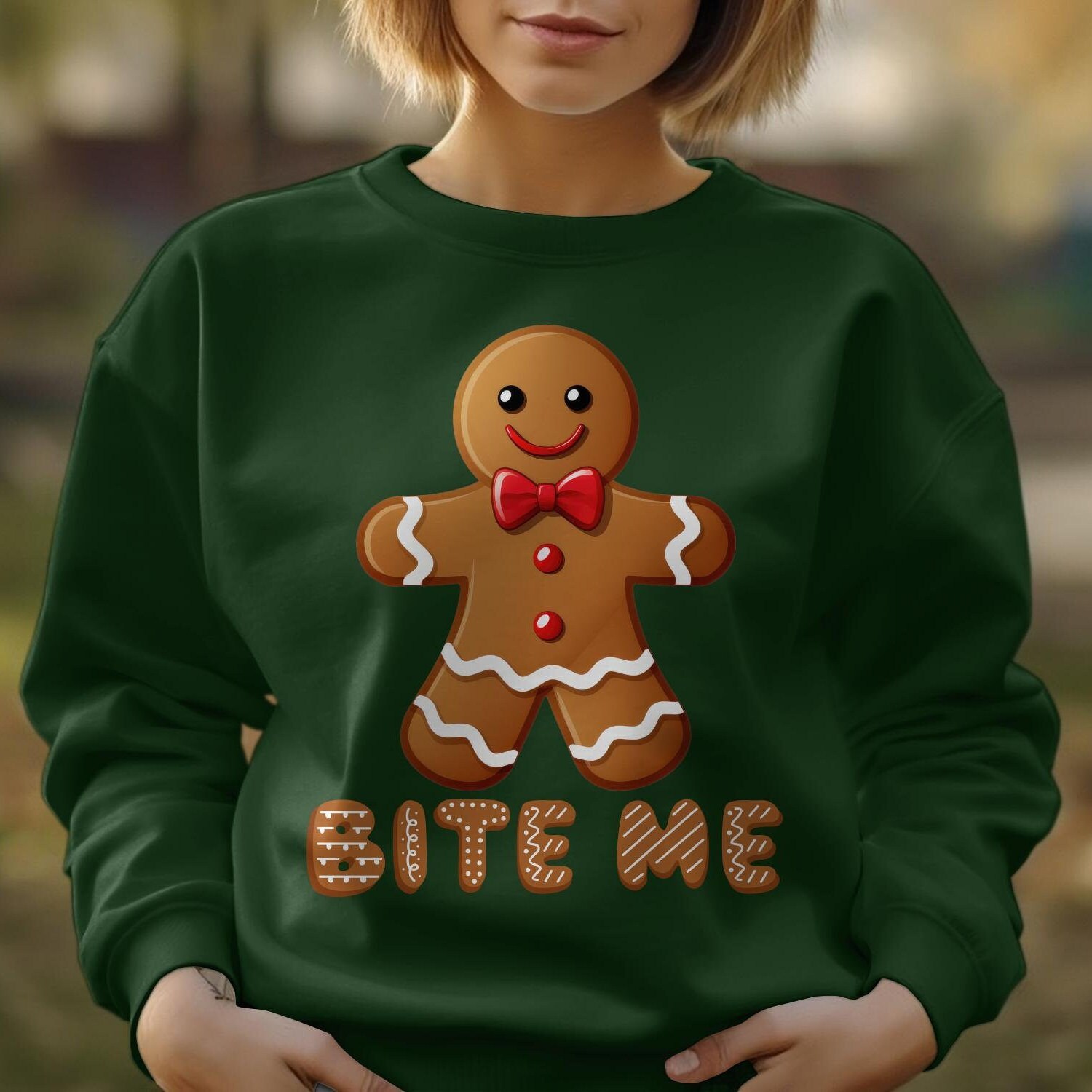 Bite Me Gingerbread Man Sweatshirt, Funny Halloween, Lazy Costume ...