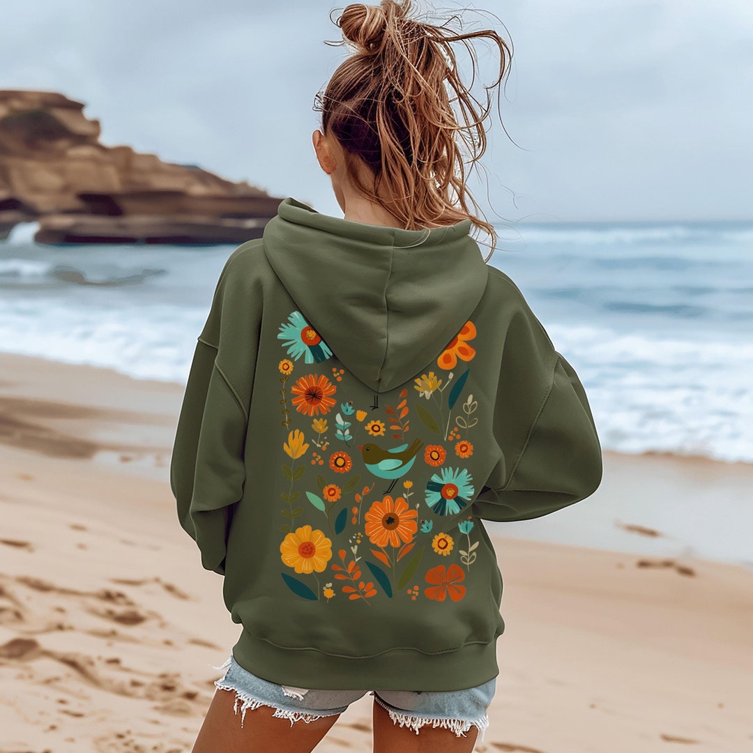 Folk Art Shirt, Cottagecore Shirt, Long Sleeve Hoodie Sweatshirt, Folk ...