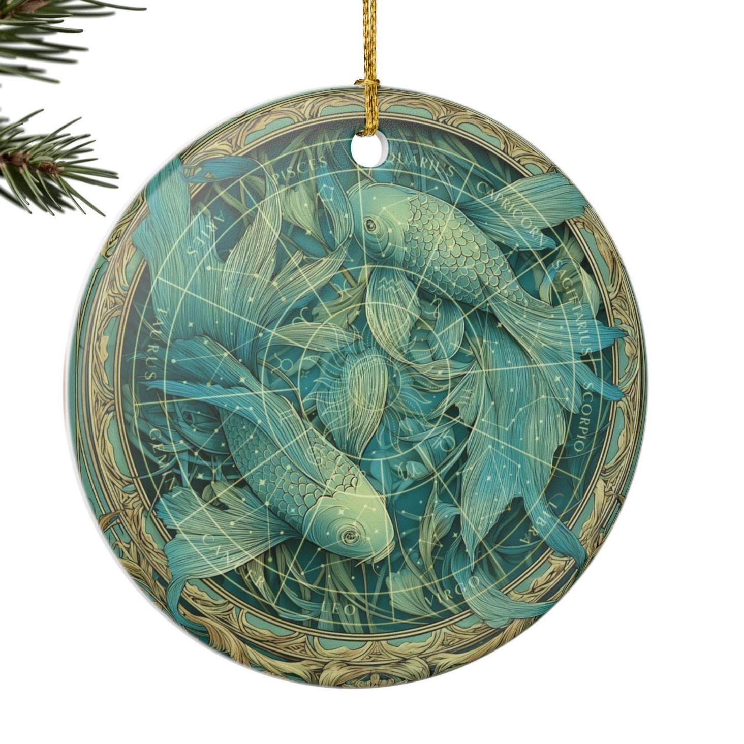 Pisces Art Nouveau Ceramic Ornament, Gift Under 15, Astrology Gift ...