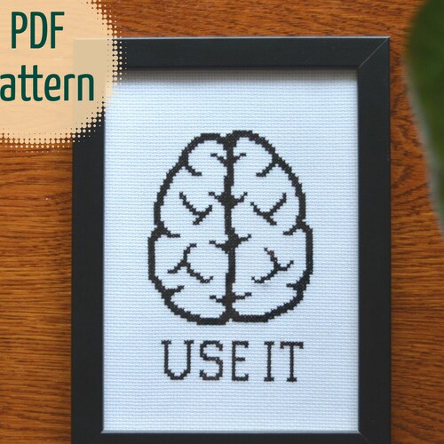 Brain Cross Stitch Pattern Modern Cross Stitch Use Your - Etsy