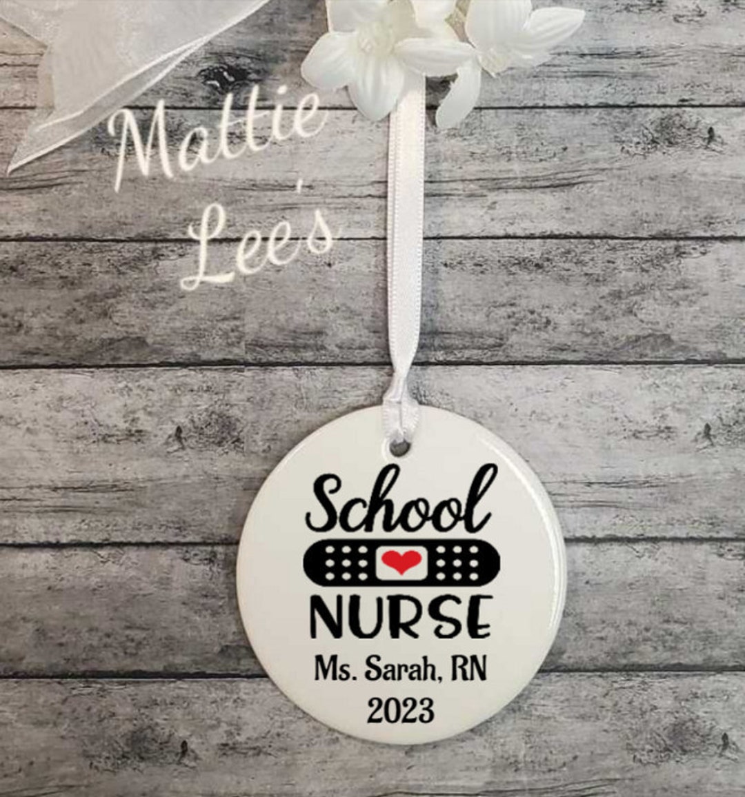 School Nurse Ornament, RN, LPN, Nurses Week Gift, White Ceramic ...