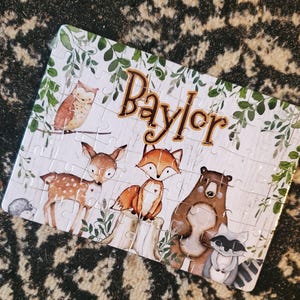 Woodland Animals Name Puzzle - Personalized Jigsaw Puzzle 2 Sizes ...