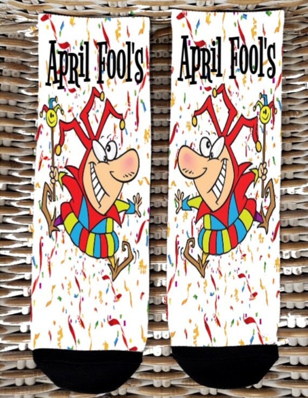 April Fools Theme Custom Adult Dress Ankle Socks With A Message April Fools Day Silly Socks