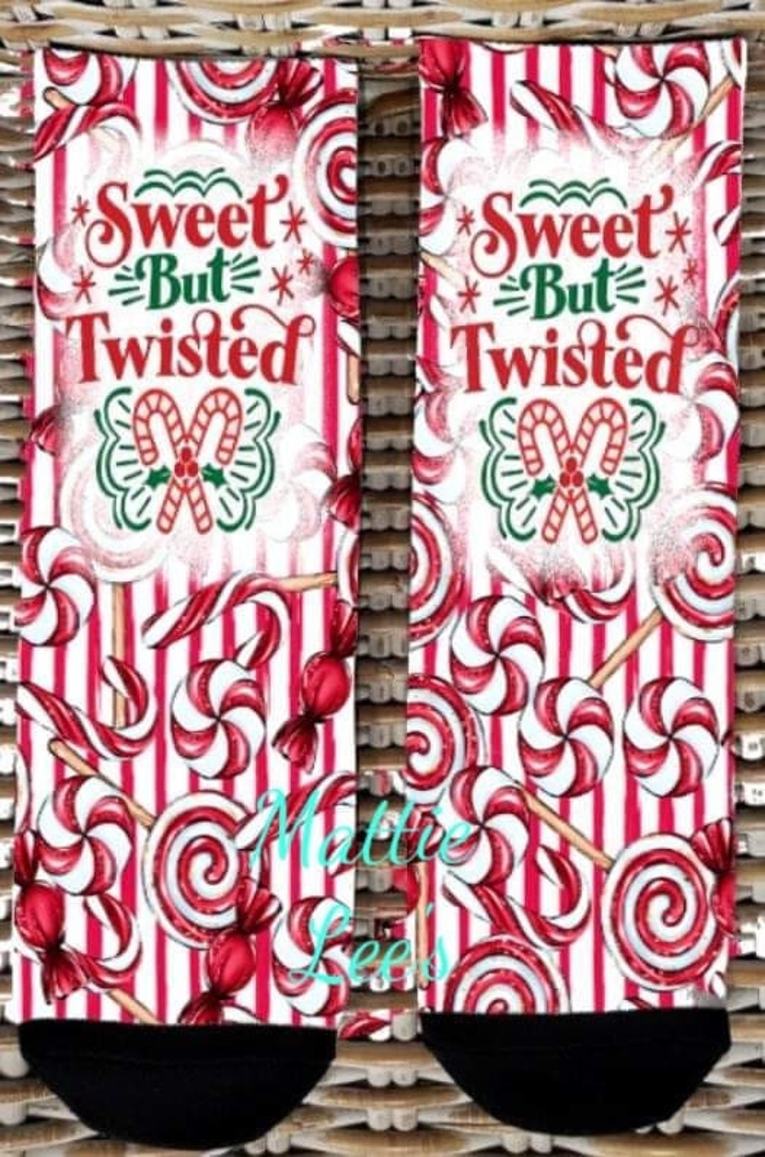 Candy Cane Christmas Theme Custom Adult Dress Ankle Socks With a ...