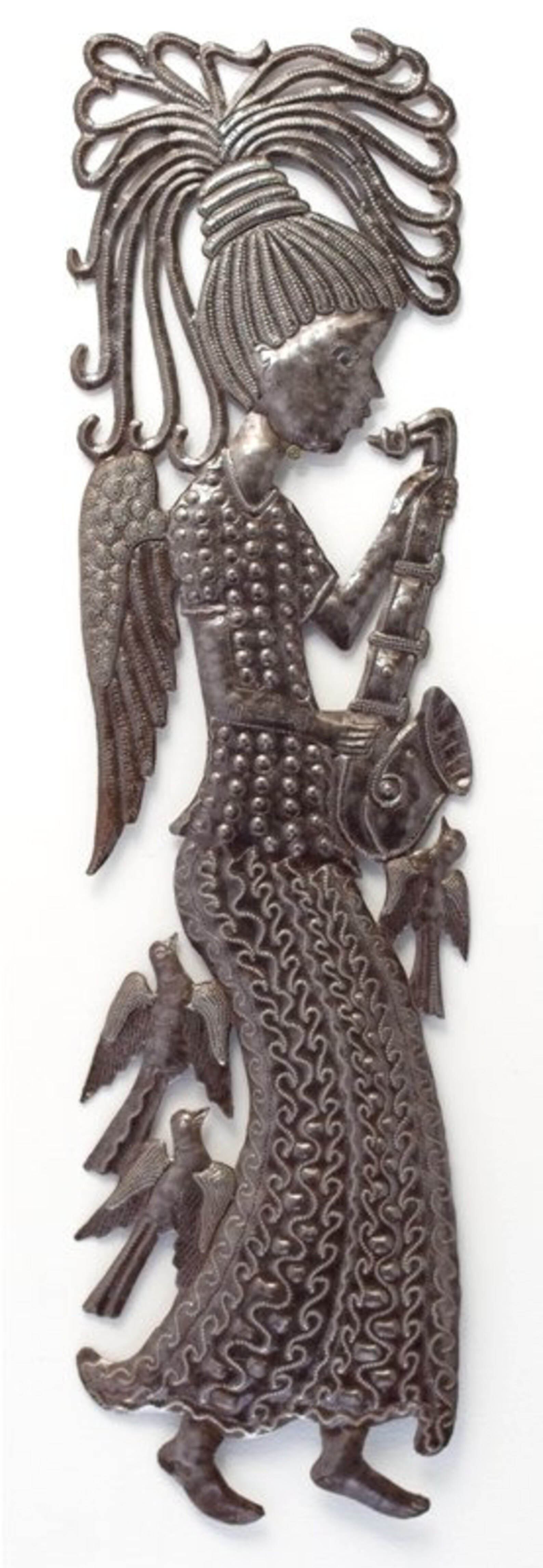 Recycled Metal Garden Angel Large Sculpture Playing Music - Etsy