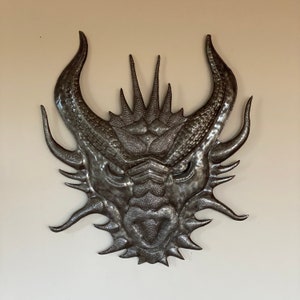 Flaming Dragon Head, Metal Mythical Dragons, Hand Pounded Sculpture ...
