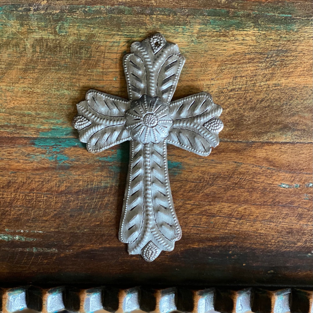 Decorative Small Metal Cross With a Embossed Flower, Gift, Memorial ...