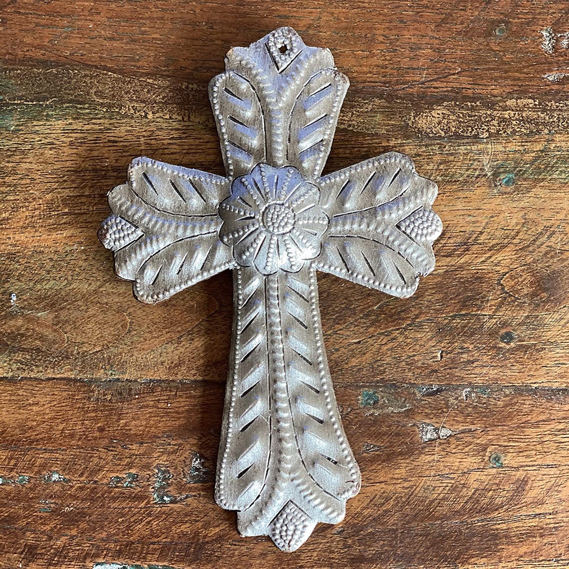 Decorative Small Metal Cross with a embossed flower Gift | Etsy