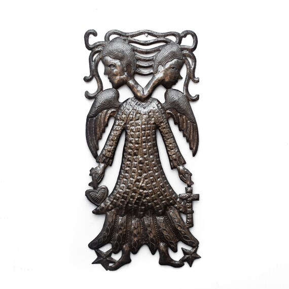 Handmade Haitian Metal Art Double Headed Angel Eco-friendly - Etsy