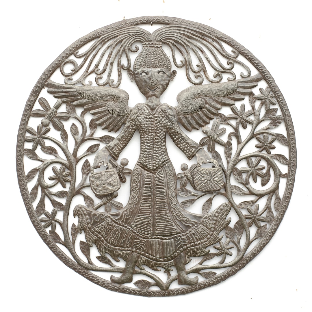 Handcrafted Angelic Decor, Angel Returning From Market, Recycled Metal ...