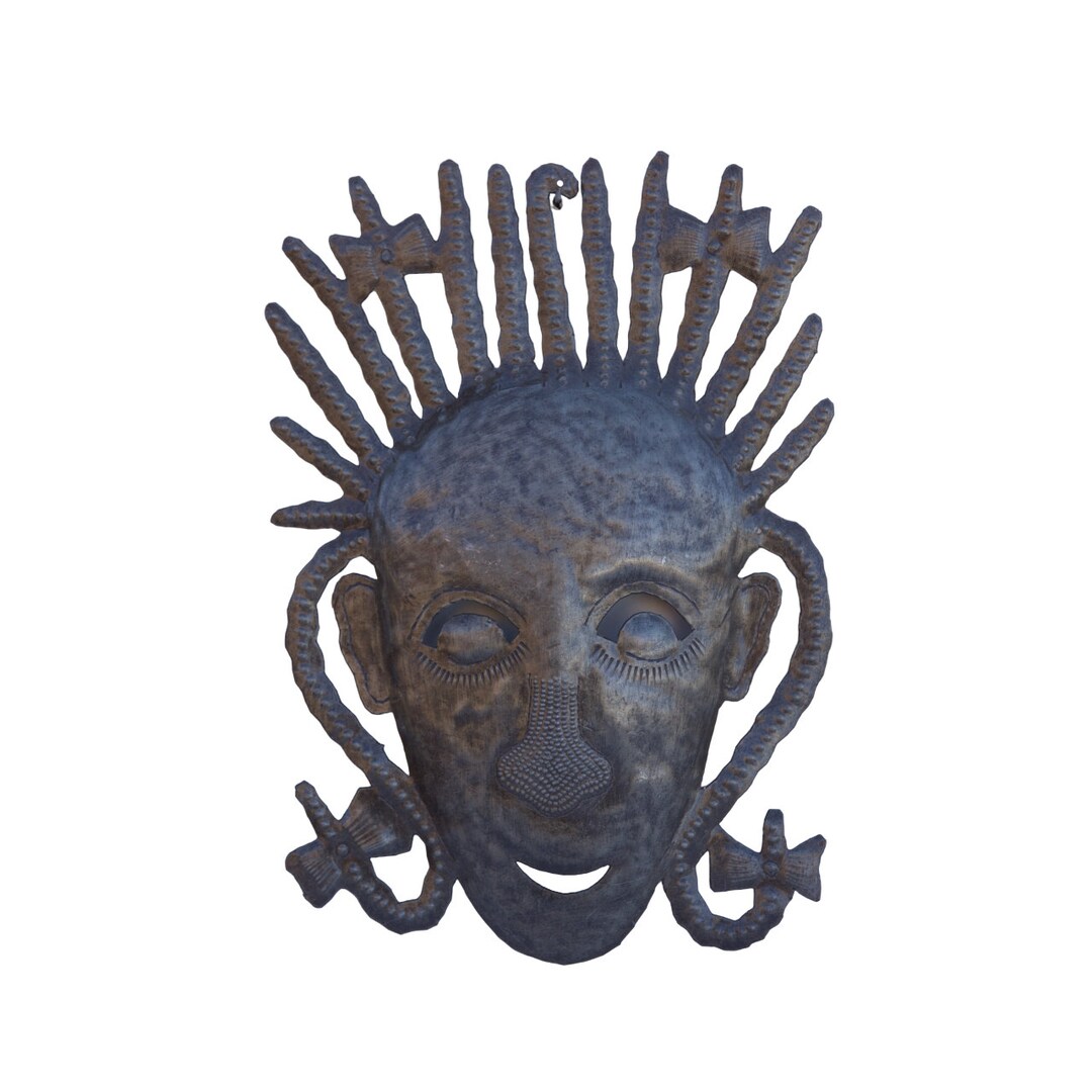 Handcrafted Haitian Metal Art, Boy Face Mask With Spikey Hair, Eco ...