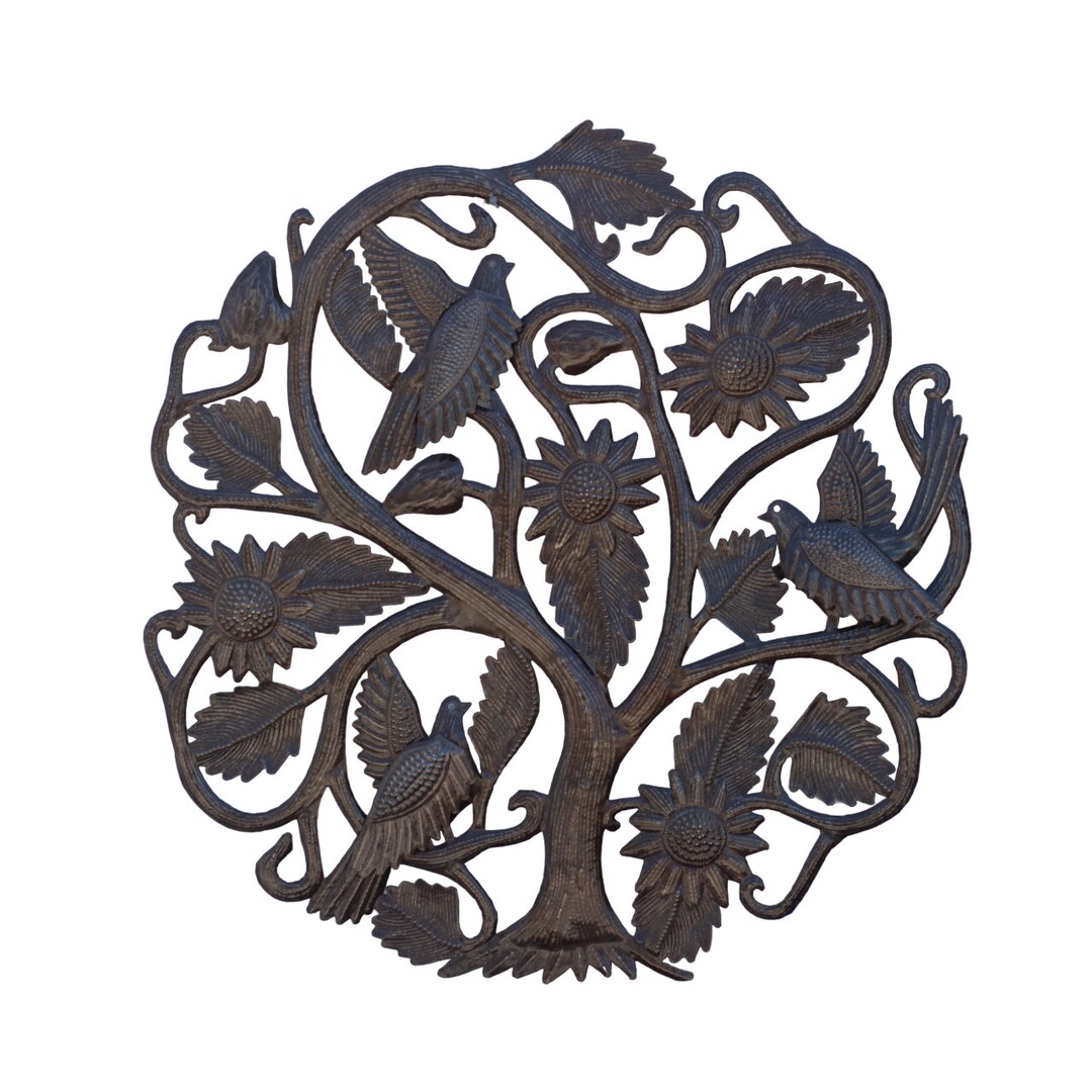 Handcrafted Haitian Folk Art, Tree of Life With Flowers & Birds, Garden ...