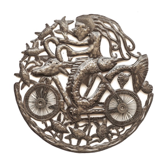 Handmade Haitian Art Mermaid Fish Riding a Bike Eco-friendly - Etsy