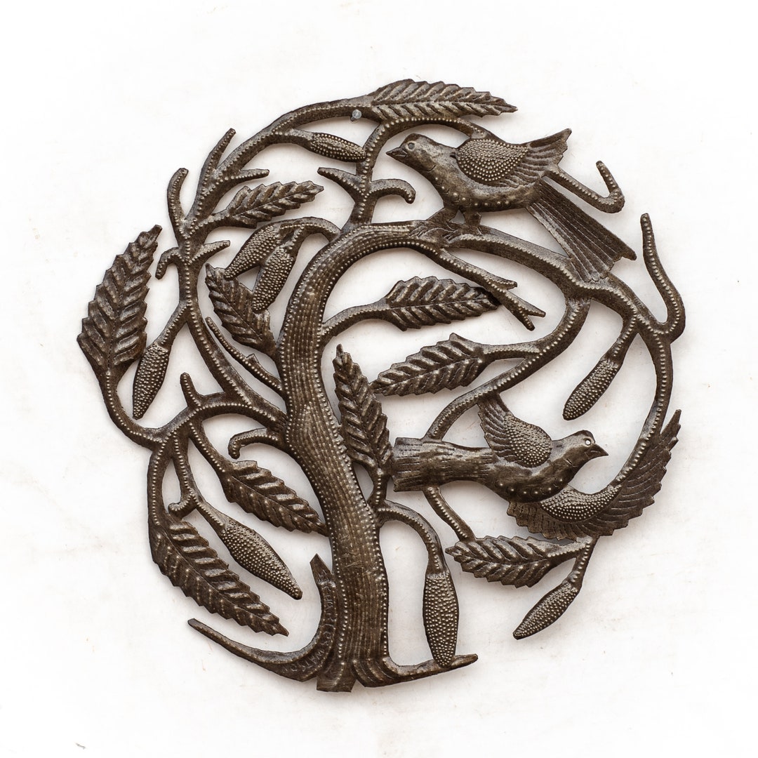 Handmade Haitian Art, Tree of Life in Garden, Upcycled Metal Folk Decor ...