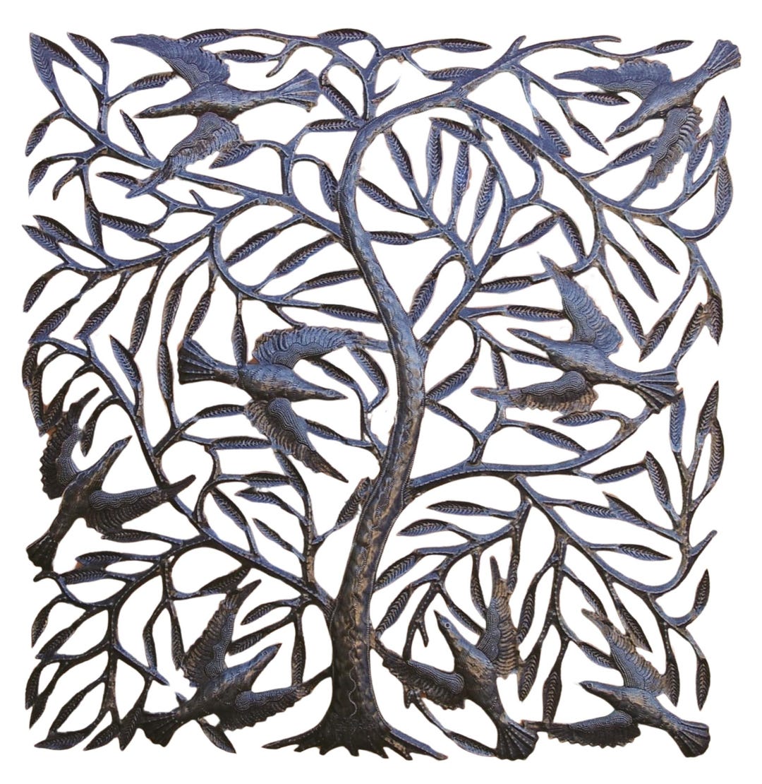 Large Metal Tree of Life With Swallows, Decorative Indoor Outdoor Wall ...