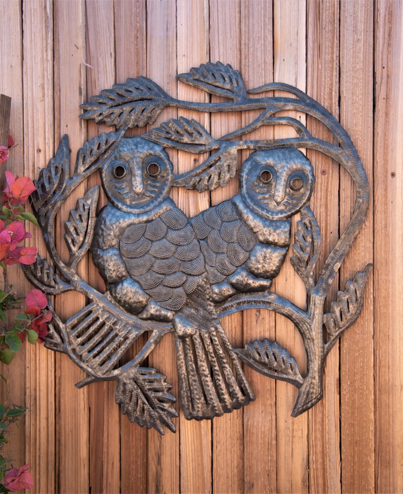 Whimsical Pair of Owls Large Owl Metal Wall Hanging Art - Etsy