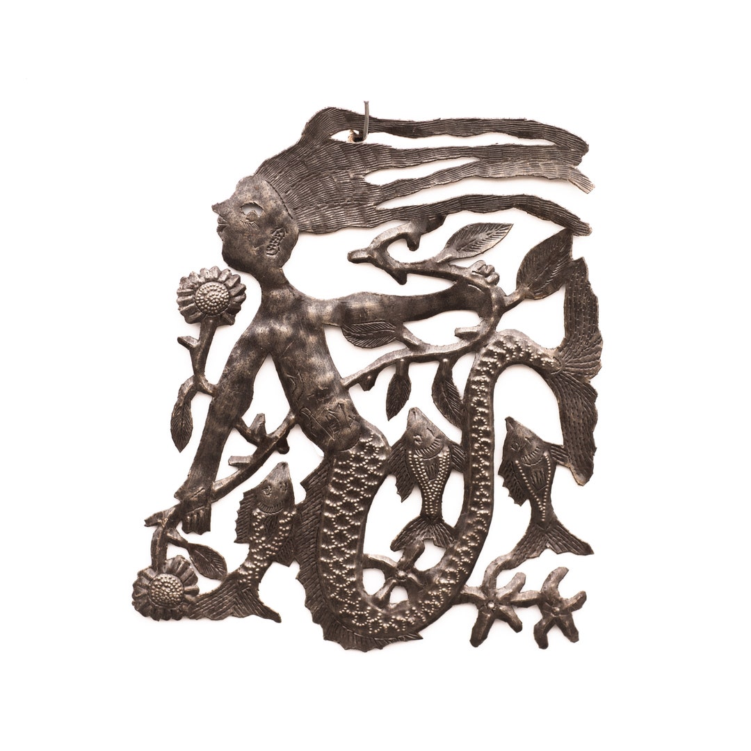 Handmade Haitian Sculpture, Mermaid at Sea by Michee Remy, 12x10 - Etsy