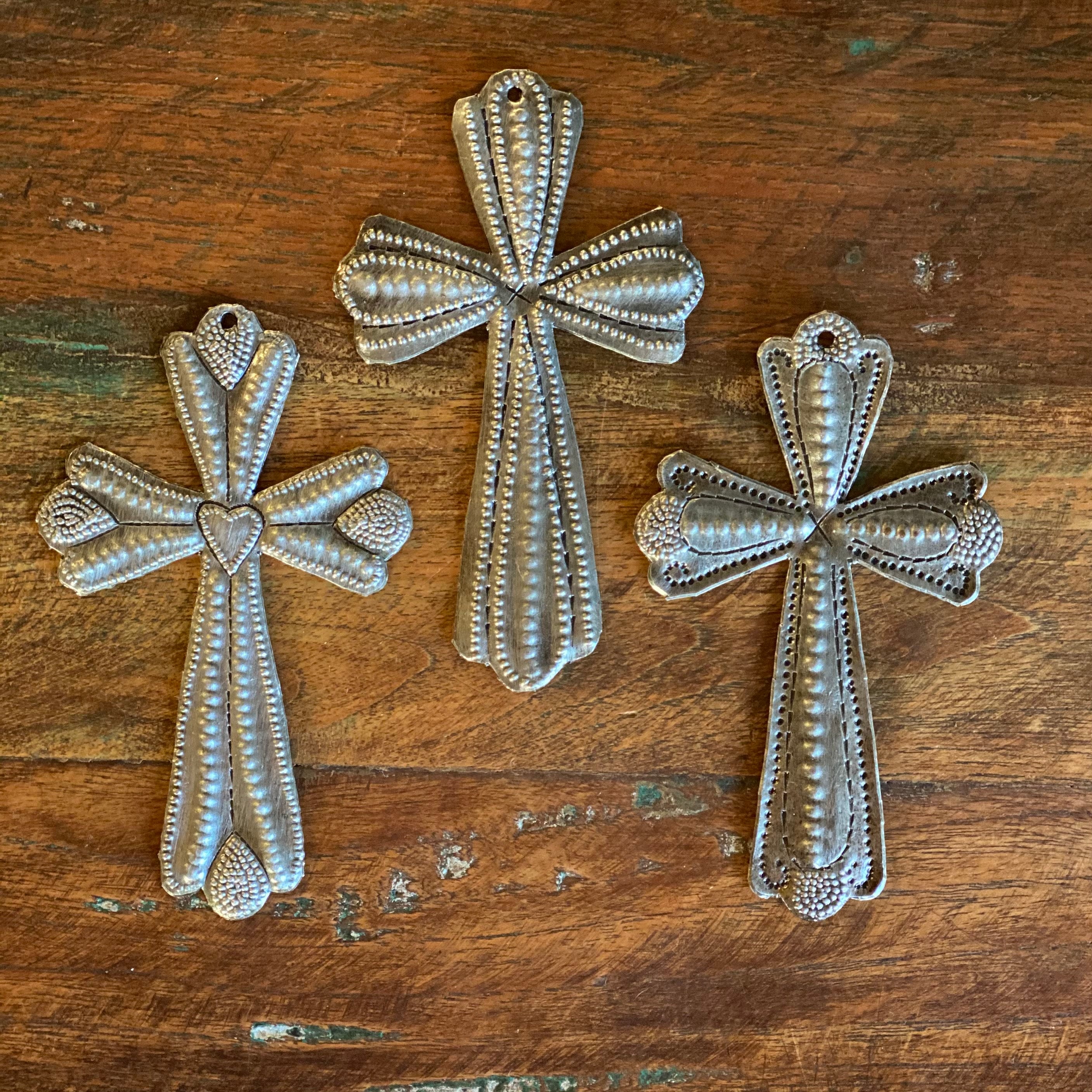 Small Decorative Crosses Set of 3 Embossed With a Heart and | Etsy
