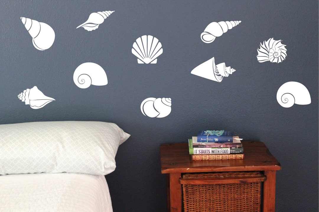 Sea Shell Wall Decals, Set of 10, Ocean Beach House Bedroom Bathroom ...