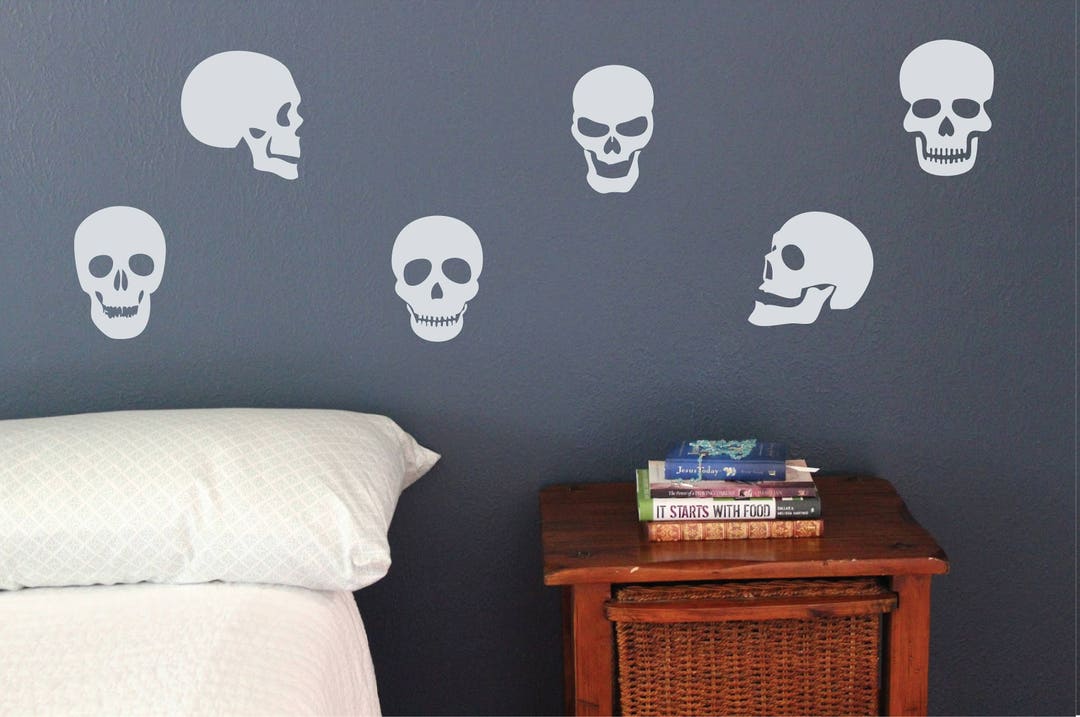 Skull Skulls Wall Decals, Set of 10, House Bedroom Bathroom Stickers ...
