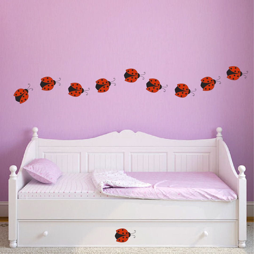 Ladybug, Wall Decals, Set of 10, Girly Girl Bedroom Playroom Stickers ...