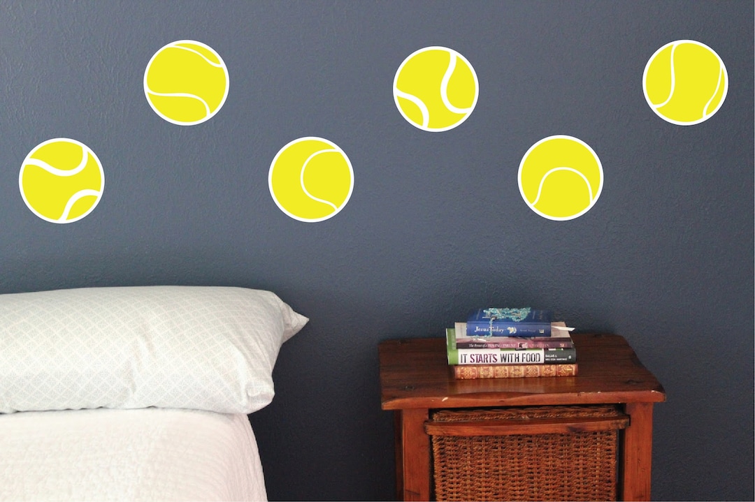 Tennis Balls Set of 12, Fun Sport Wall Decals, Court Racket Bedroom ...