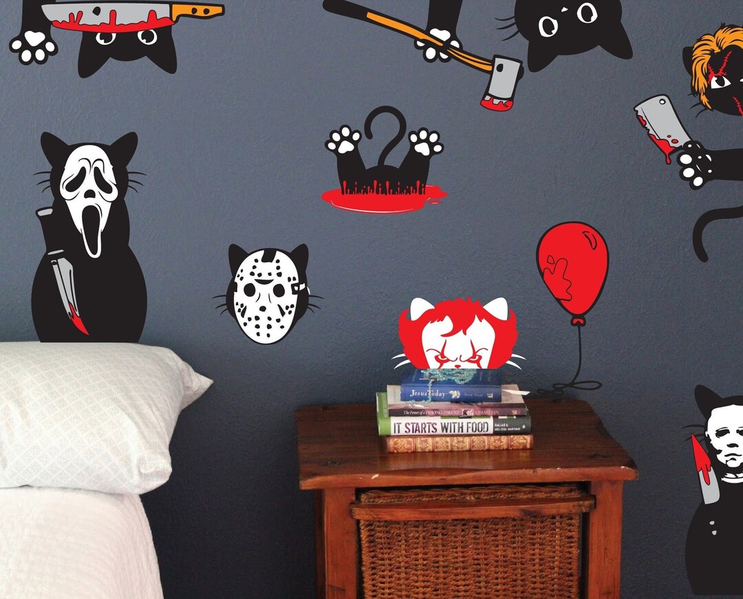 Murder Cats, Door and Wall Decals, Set of 12, Halloween Knife Blade ...