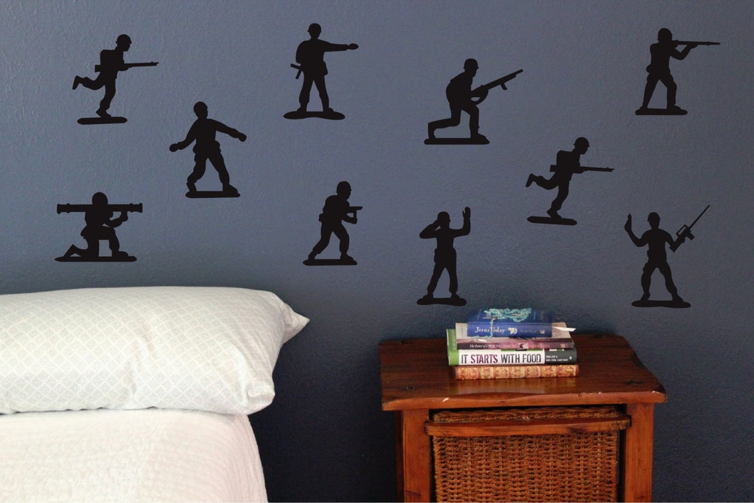 Set of 12 Army Toy Men, Fun Boy Wall Decals Boy Boys Game Room Static ...