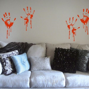 Bloody Hand Prints Wall Decals Set of 4, Halloween Decoration, Murder ...