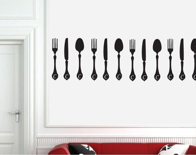 Dining Cutlery Silhouette Set Vinyl Wall Decal Sticker - Kitchen Wall ...