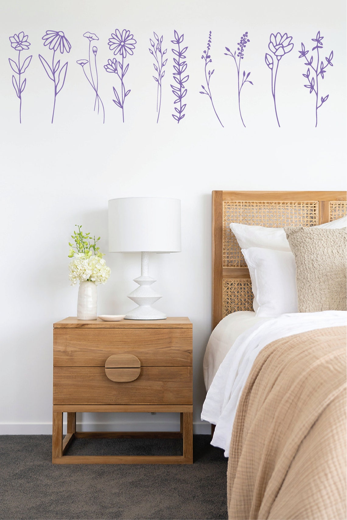 Wildflower Wall Decals, Set of 10, Flower Bush Pretty Love Roses Cute ...