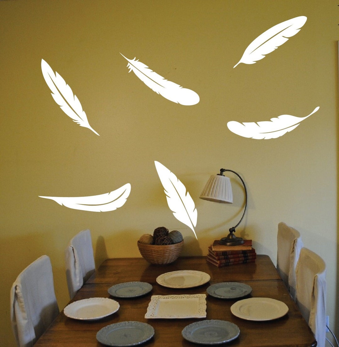 Feather Wall Decals, Set of 10, Bird Angel Flying Falling Floating ...