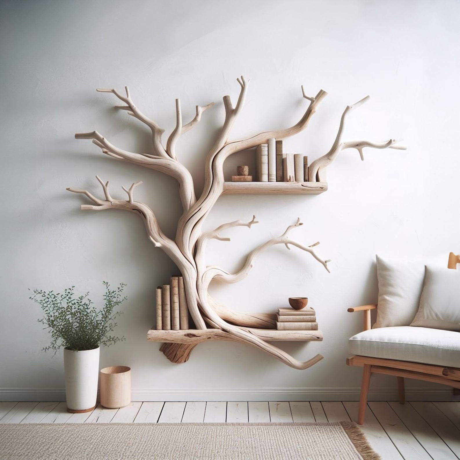 Tree Branch Floating Corner Shelf Live Edge Shelves Rustic Wall Mounted ...