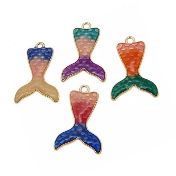Mermaid Fin Assorted Colors Jewelry Bracelet Necklace Charms | Etsy