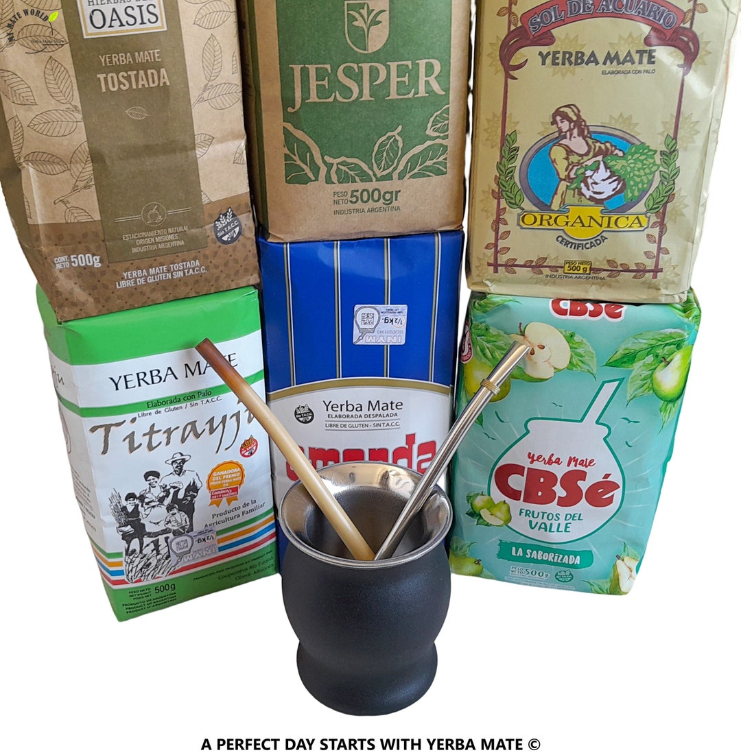 6 Yerba Mate Bags (ALL TYPES) Sample Kit - Stainless Steel Mate Cup ...