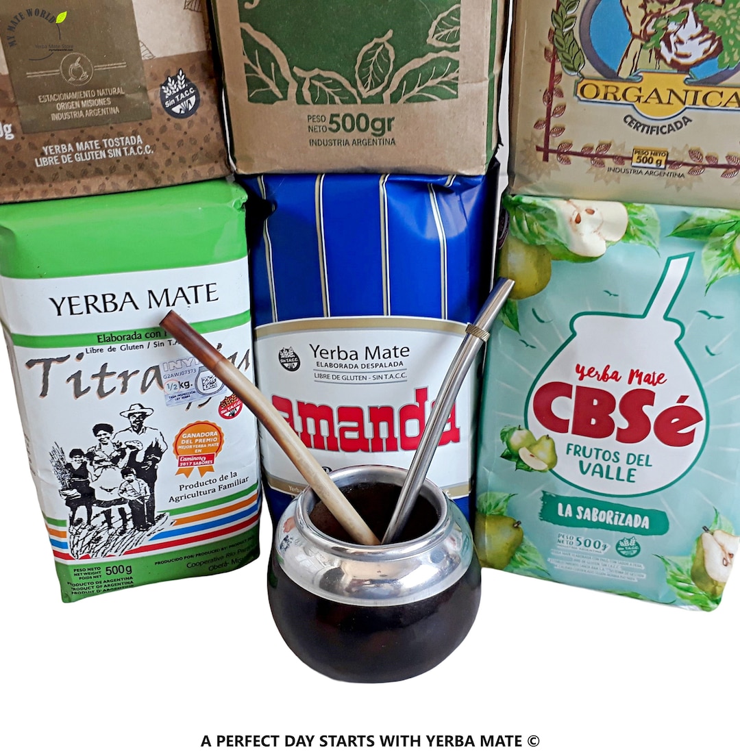 6 Yerba Mate Bags (ALL TYPES) Sample Kit - Dark Brown Mate Gourd and 2 ...