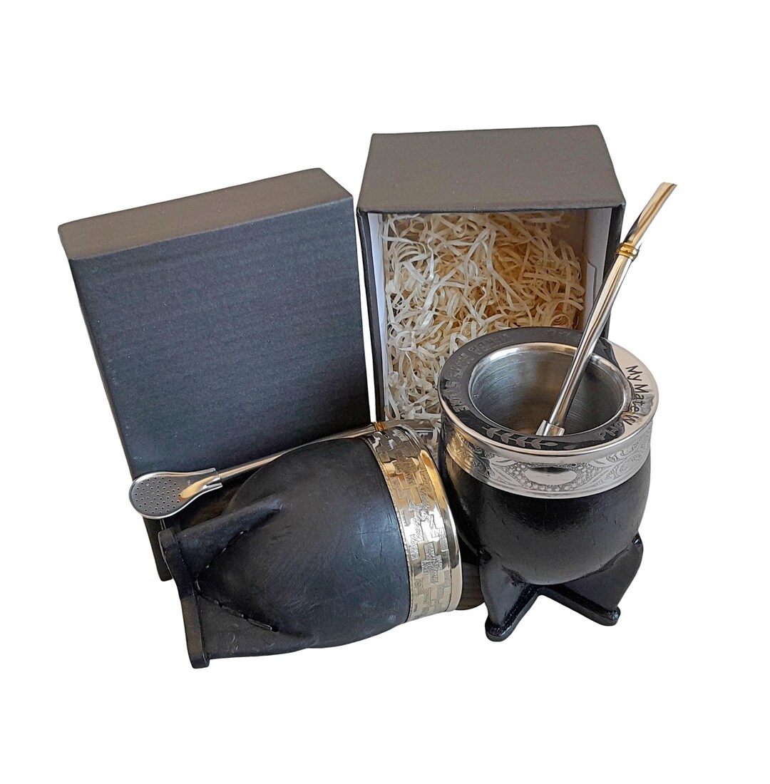 Personalized Leather Yerba Mate Gourd Set Stainless Steel Rim ...