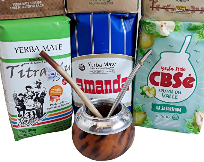 6 Yerba Mate Bags ALL TYPES Sample Kit woodgrain Mate Gourd Plus 2 ...