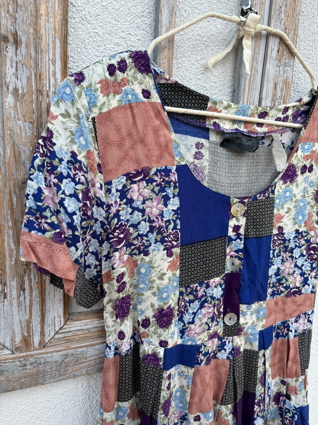 Vintage 90s Patchwork Dress by Alexandra Reid Pockets Medium Large ...