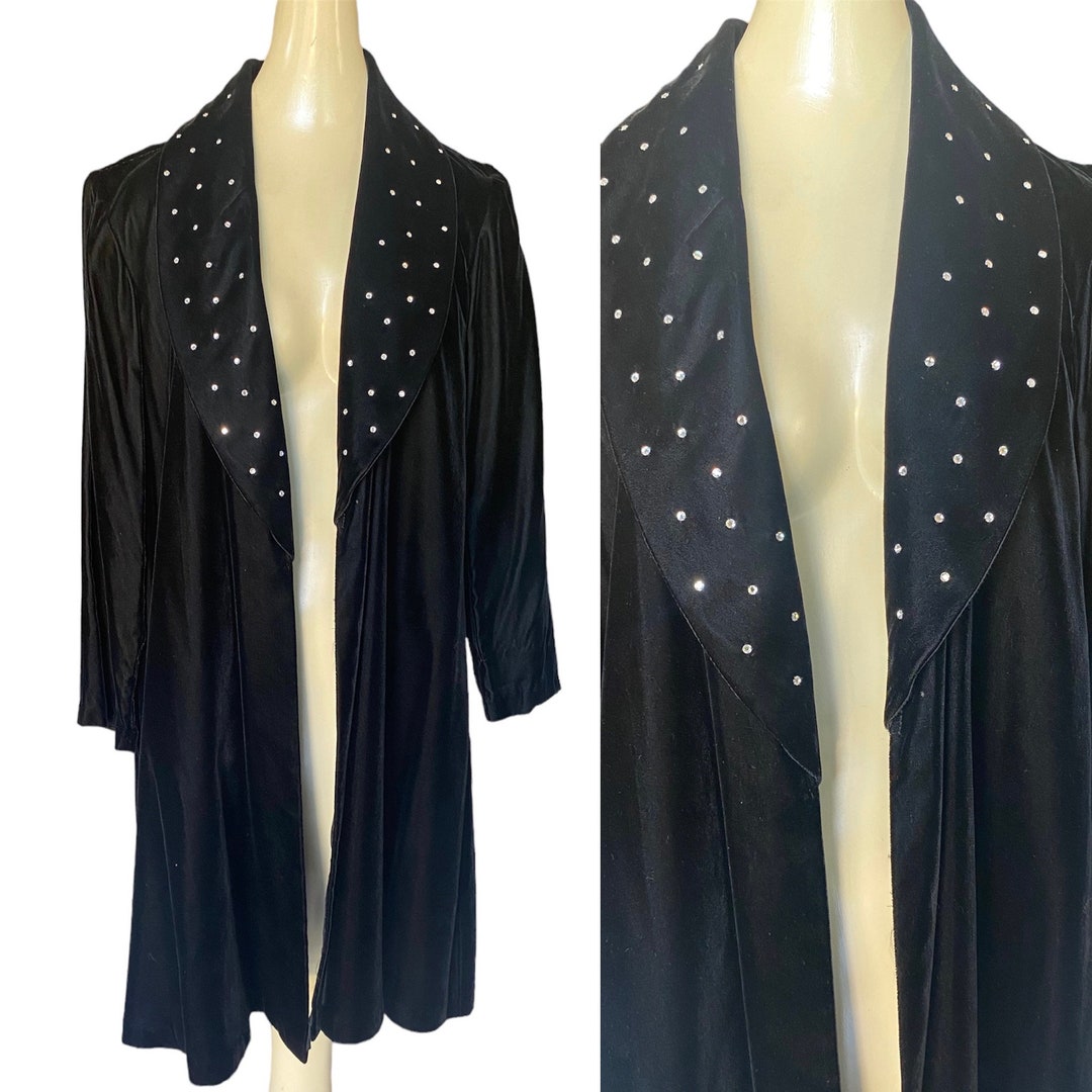 Vintage Black Velvet Duster Blazer Large Lapel With the Good ...