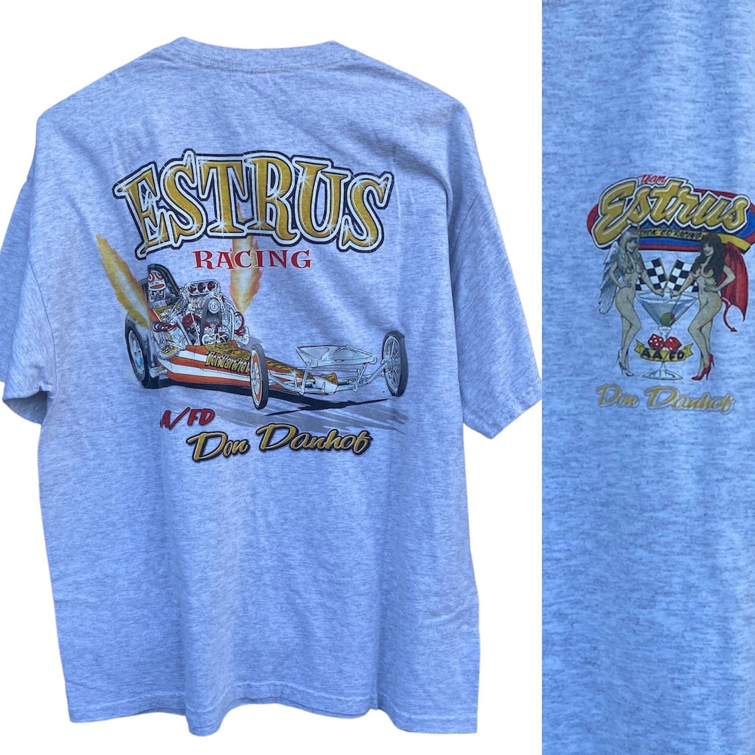 Vintage Racing Tee Gildan Shirt Cotton Poly Size Mens XL Grey Short ...